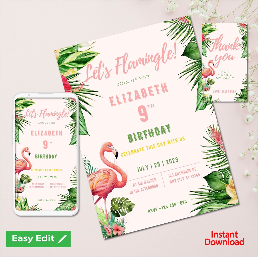 Flamingo Birthday Invitation, Flamingo Invitation, Tropical Birthday ...