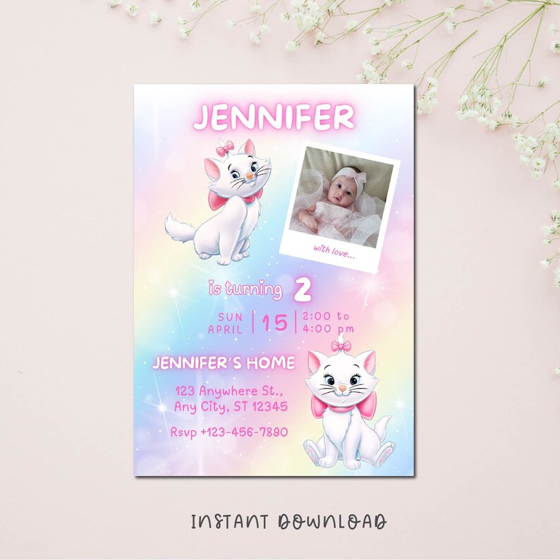 Marie & Aristocats Printable Invitation, Marie Aristocats Invite, Marie ...