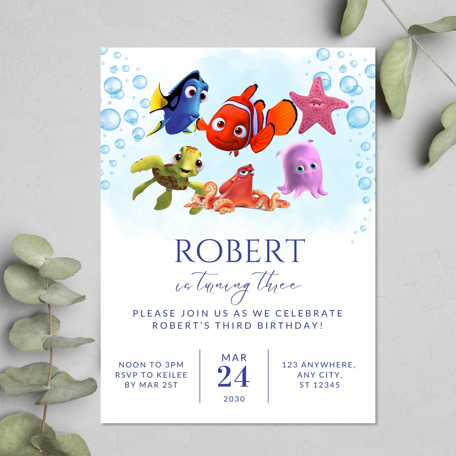 Printable Nemo Birthday Invitation, Dory Invite, Under the Sea Party ...