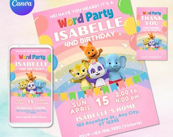 Word Party Invitation, Word Party Birthday,printable Invitation, Word ...