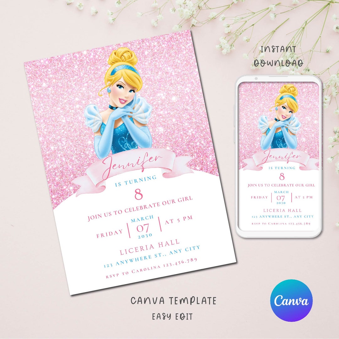 Cinderella Birthday Invitation, Princess Birthday Invite. Cinderella ...