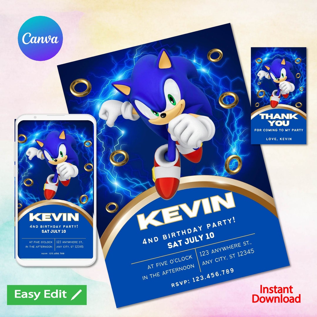 Sonic the Hedgehog Birthday Invitation | Super Sonic Birthday Party ...