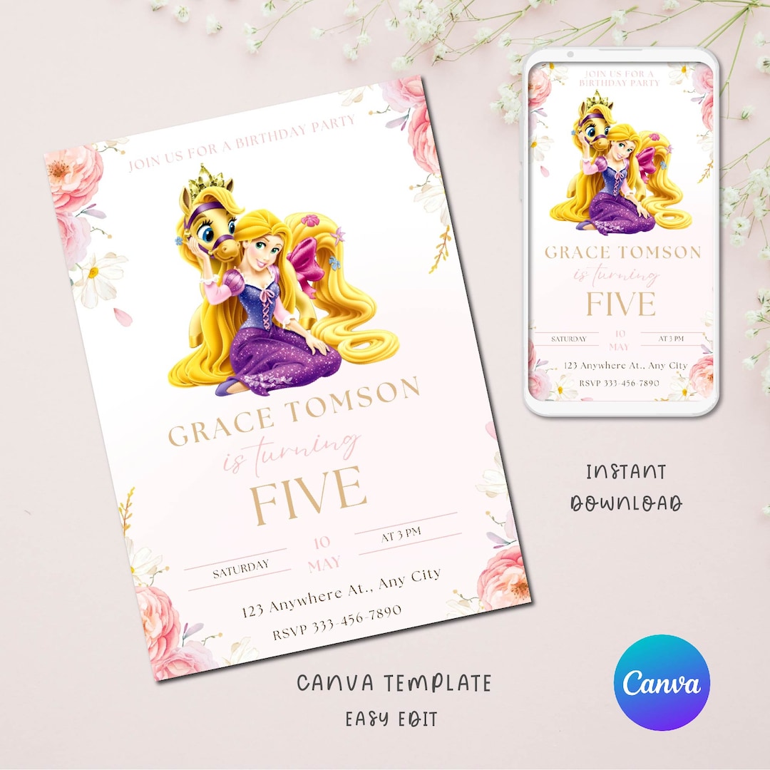 Rapunzel Birthday Party Invitation Template, Rapunzel Birthday ...