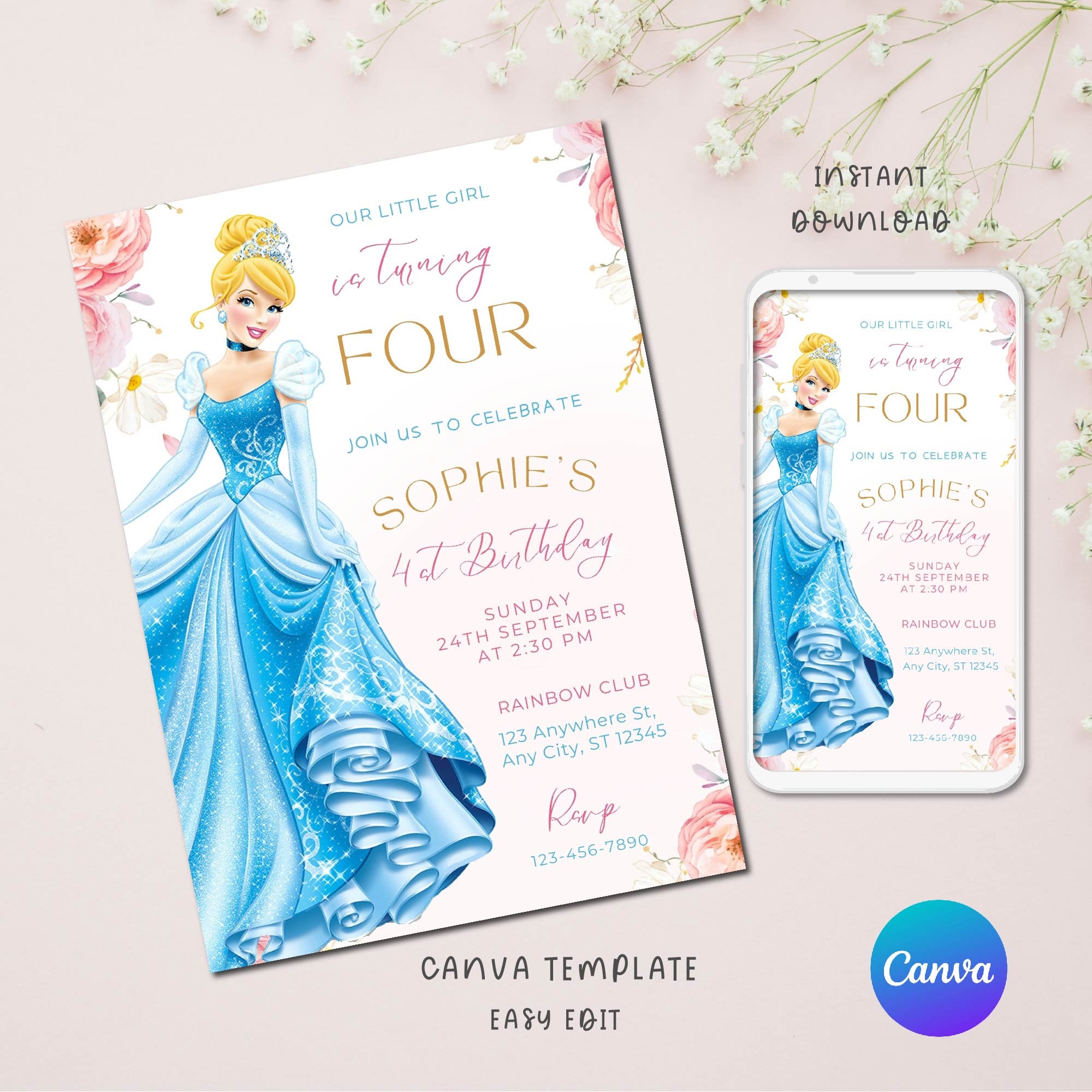 Cinderella Birthday Invitation, Princess Birthday Invite. Cinderella ...