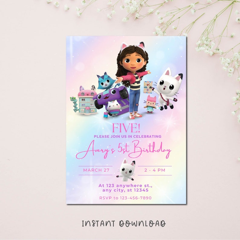 Editable Gabby's Dollhouse Birthday Invitation Template, Printable ...