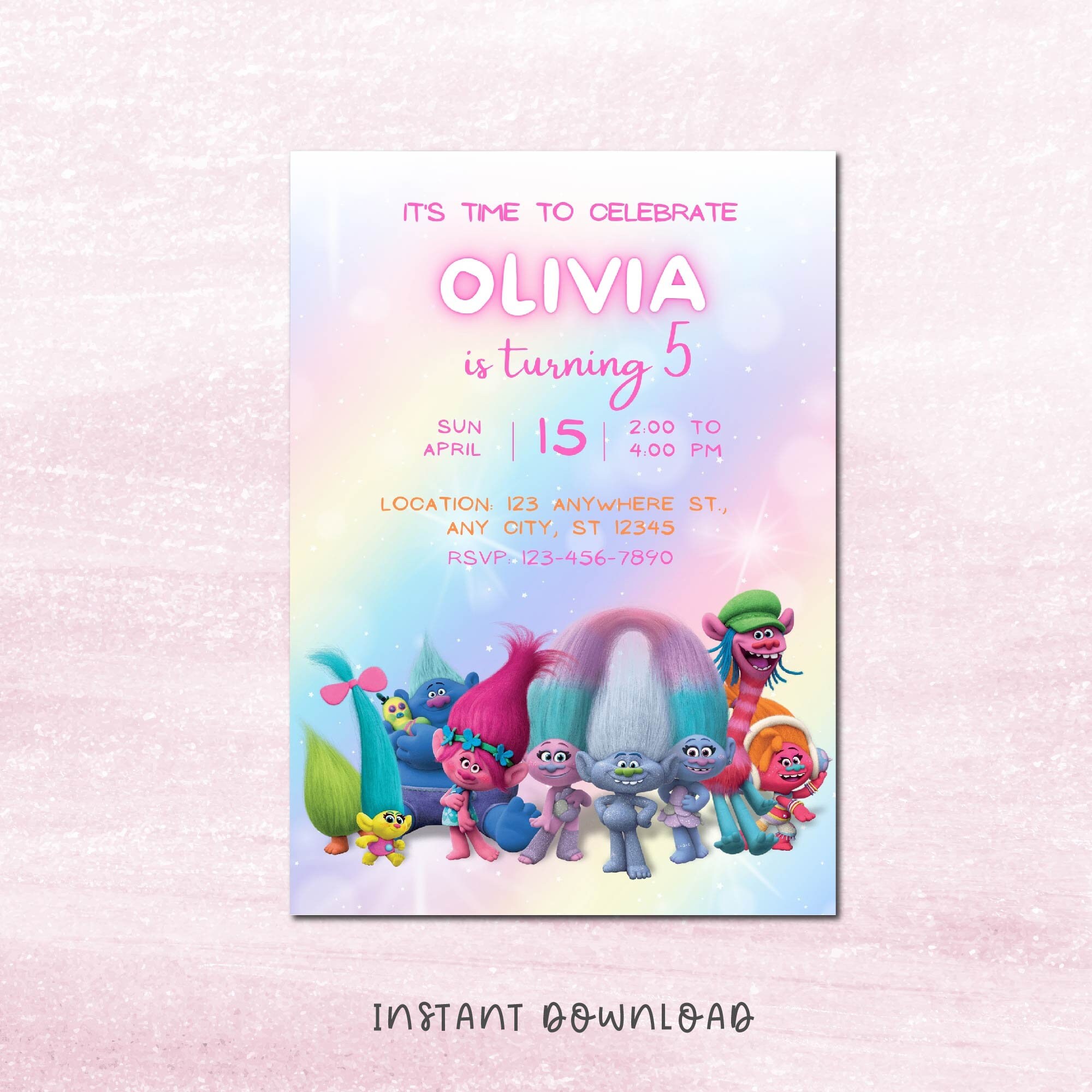 Editable Trolls Poppy Birthday Invitation | Trolls Girls Invite ...