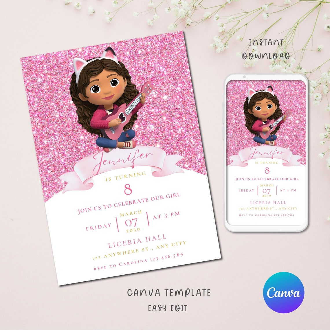 Editable Gabby's Dollhouse Birthday Invitation Template, Printable ...