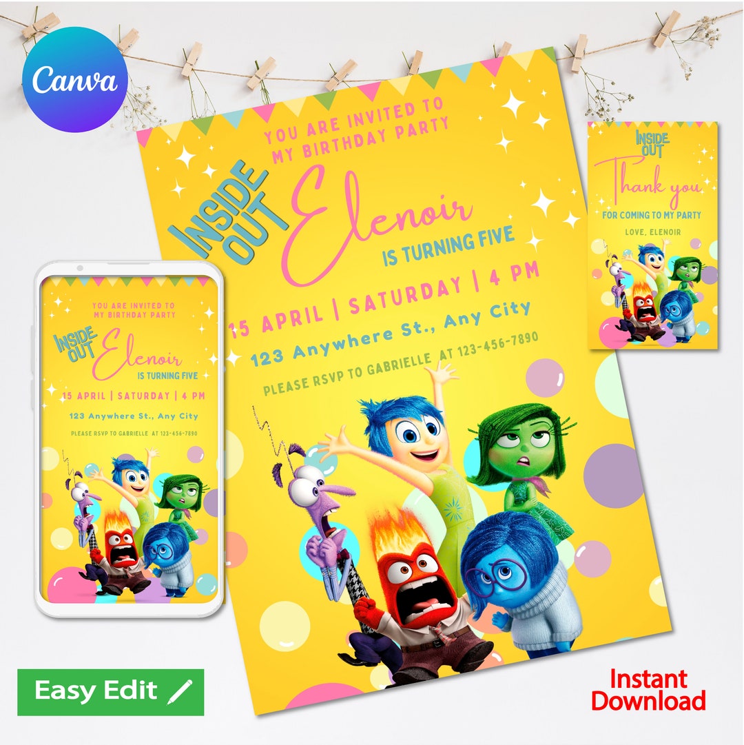 Inside Out Invitation Inside Out Birthday Invitation Inside Out Party ...