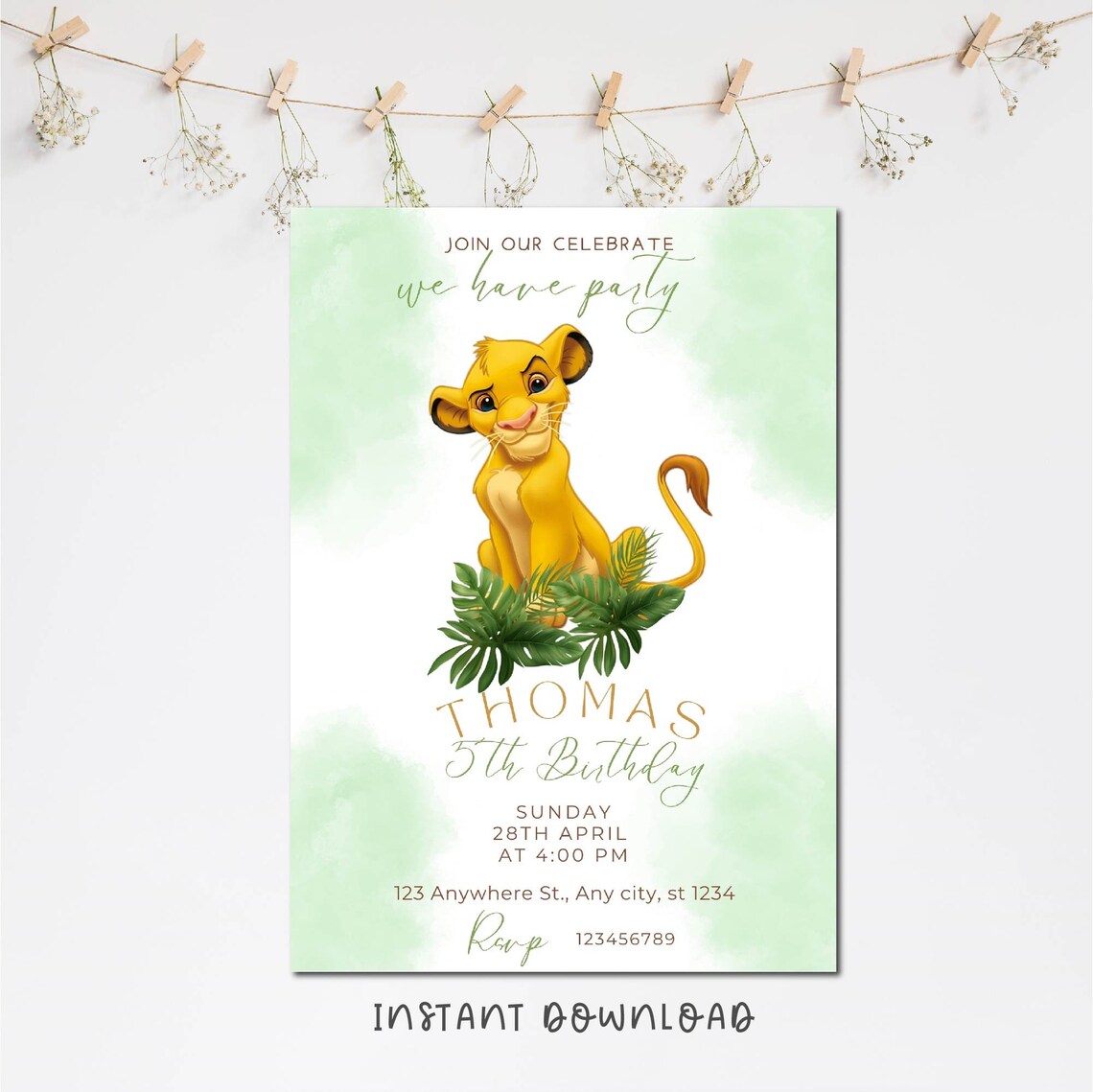 Lion King Birthday Invitation Boy Simba Timon Pumba Jungle Animals ...