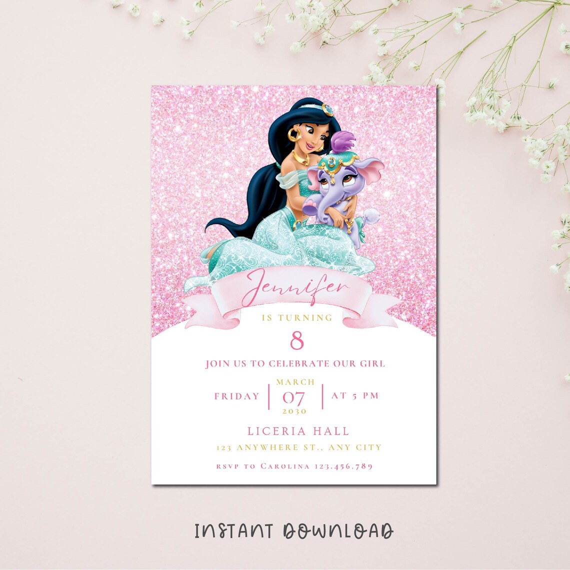 Princess Jasmine Birthday Invitation Template, Printable Birthday Party ...