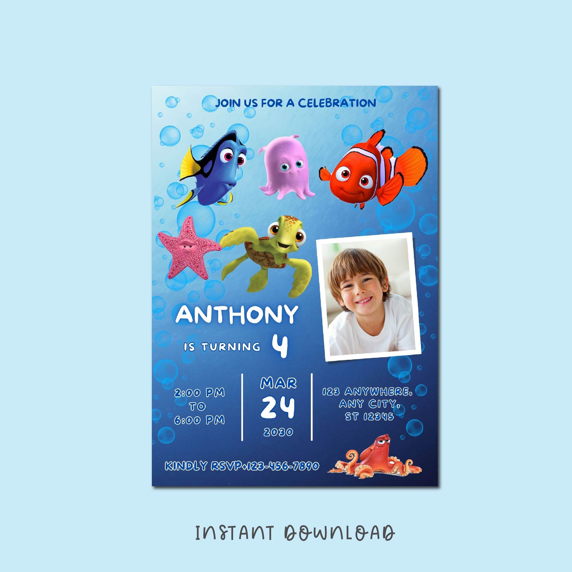 Printable Nemo Birthday Invitation, Dory Invite, Under the Sea Party ...