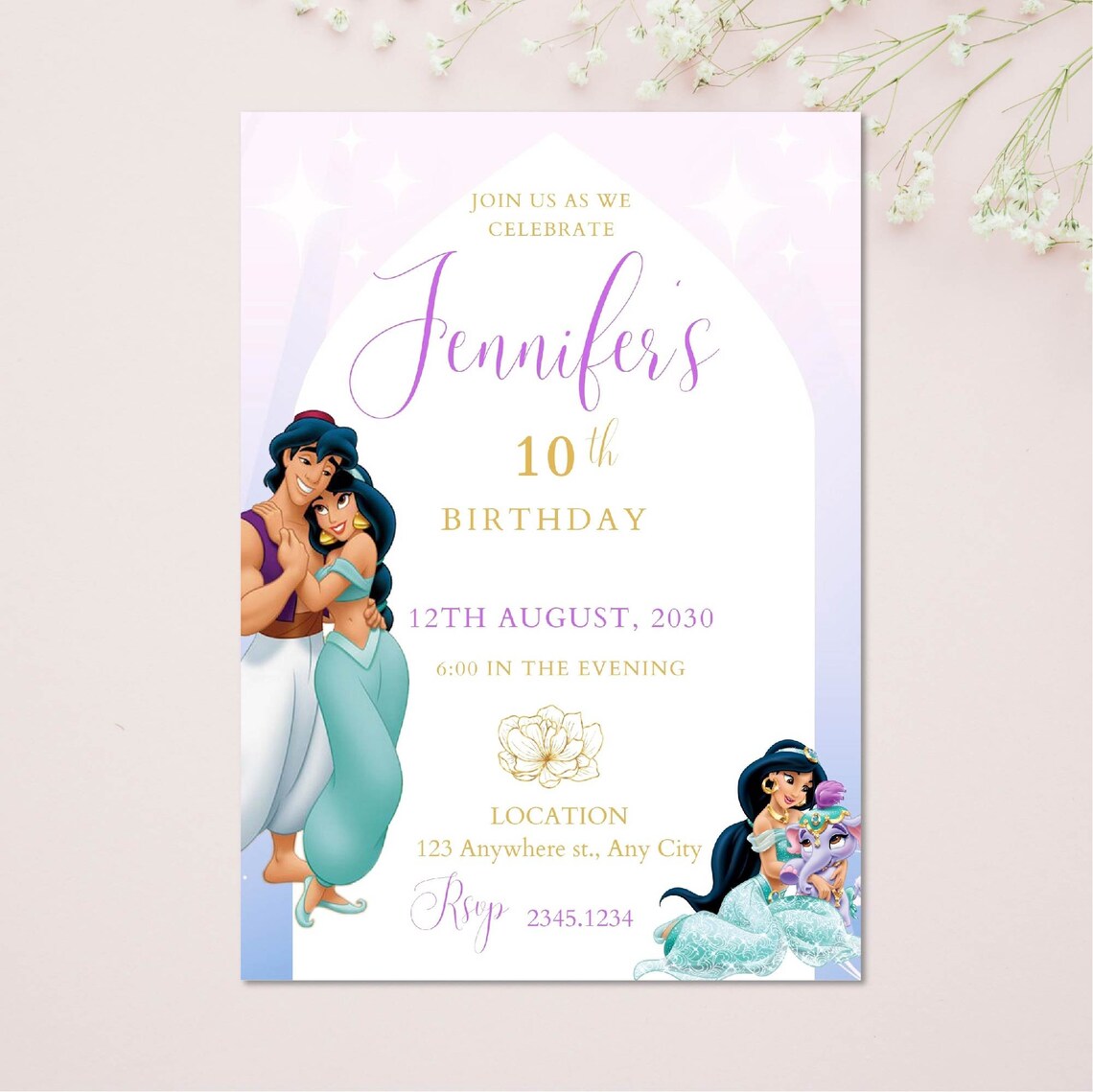 Princess Jasmine Birthday Invitation Template, Printable Birthday Party ...