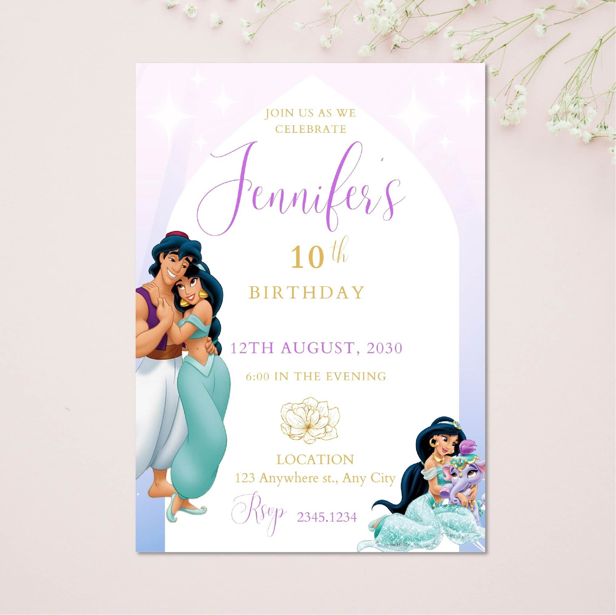 Princess Jasmine Birthday Invitation Template, Printable Birthday Party ...