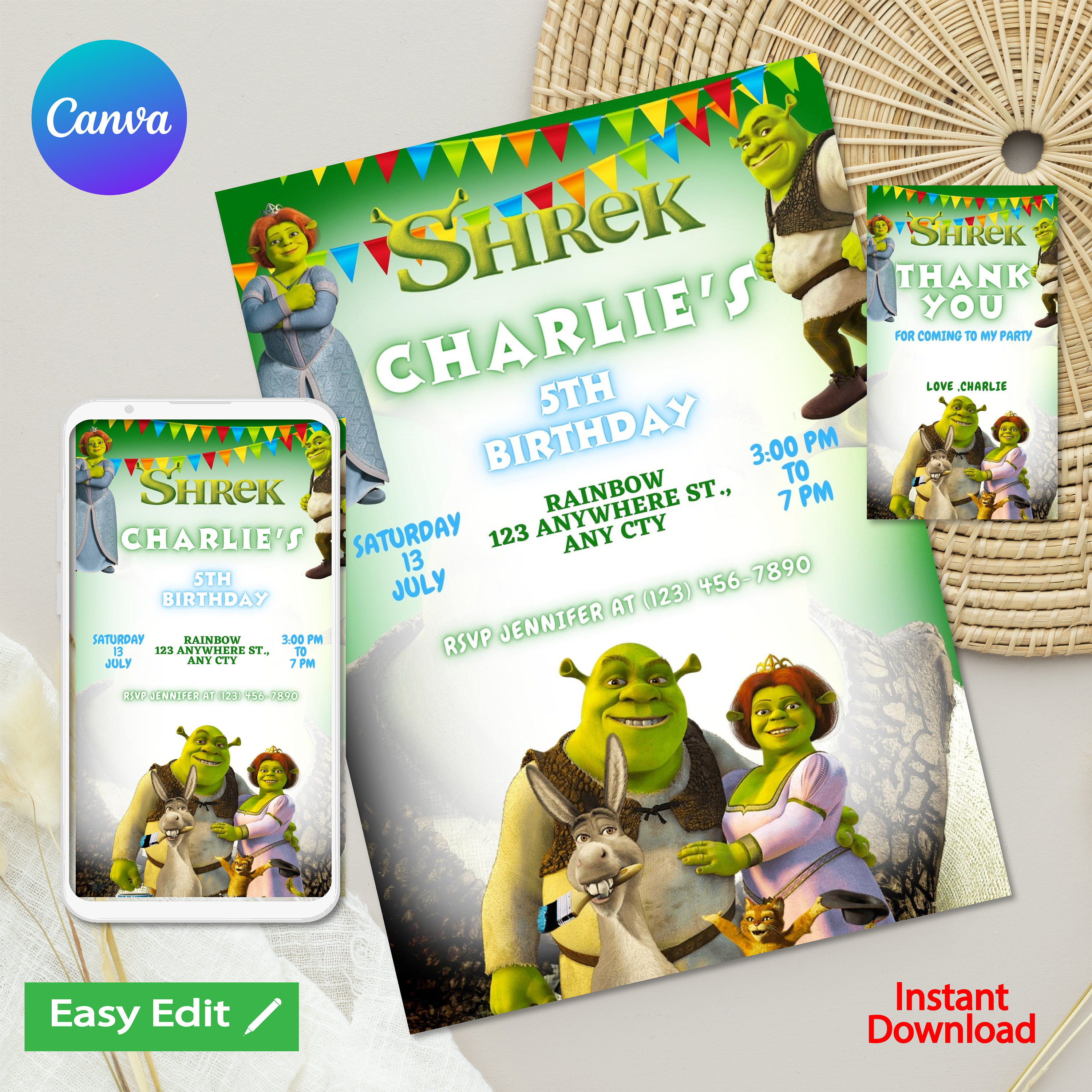 Shrek Birthday Invitation, Shrek Digital Mobile Birthday Invitation ...