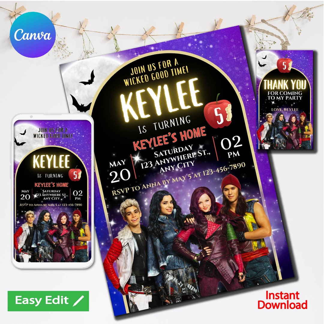 Descendants Birthday Invitation | Descendants Party Invite, Descendants ...