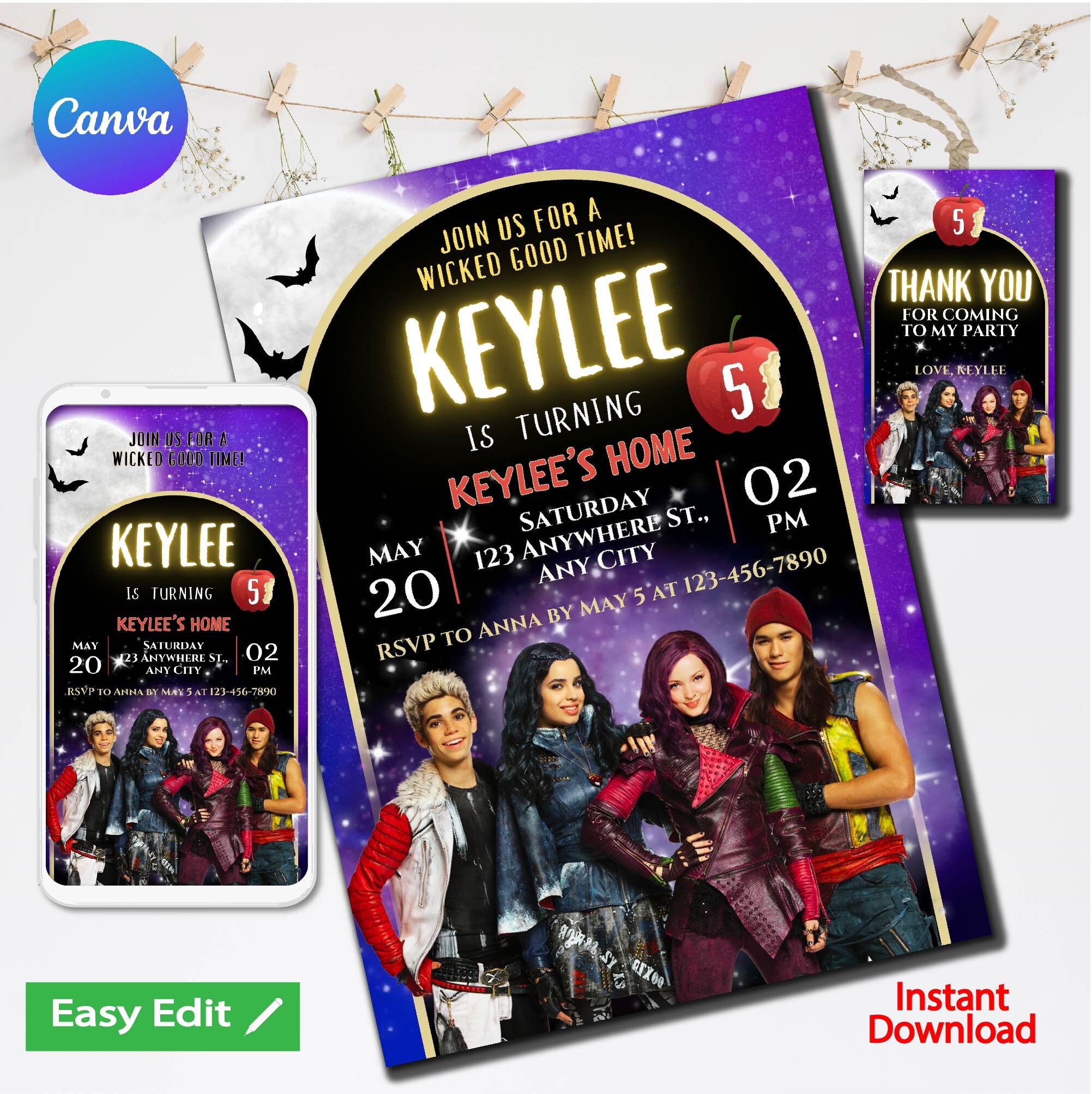 Descendants Birthday Invitation | Descendants Party Invite, Descendants ...