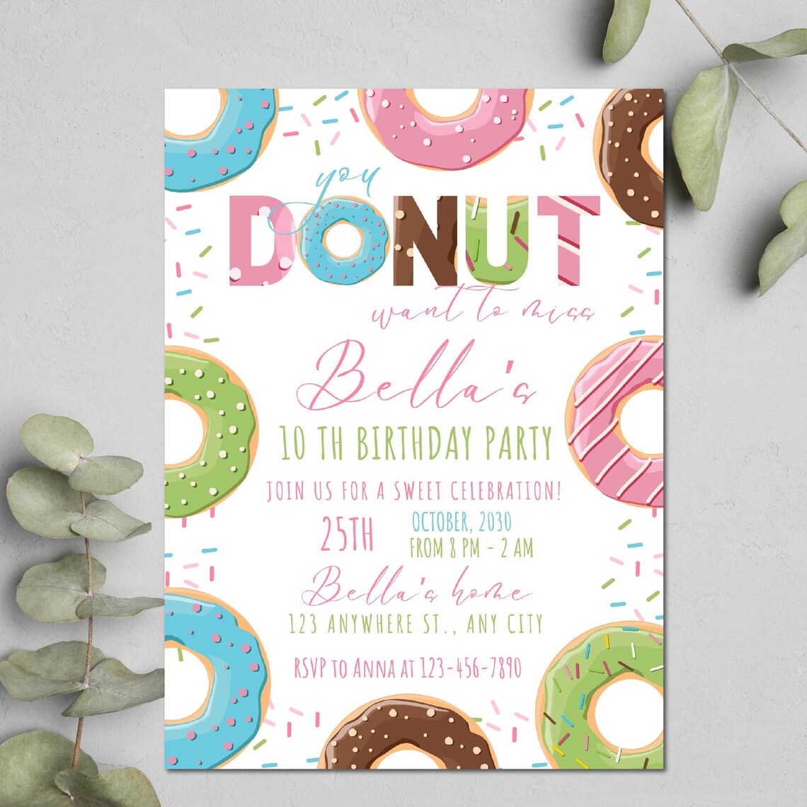 Donut Birthday Invitation, Editable Donut Birthday Invitation Template ...