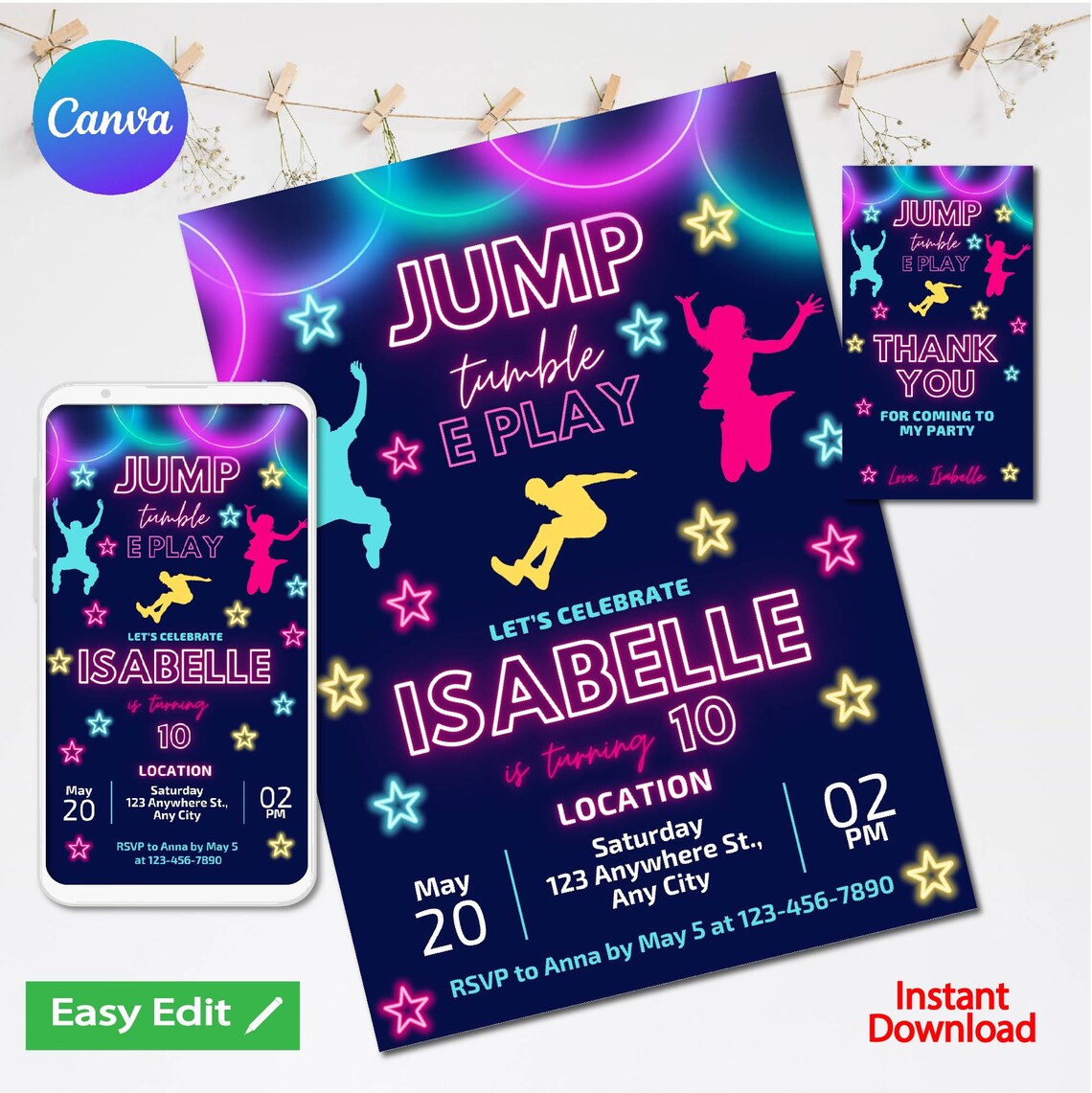 Jump Invitation, Editable Jump Birthday Invite, Trampoline Party ...