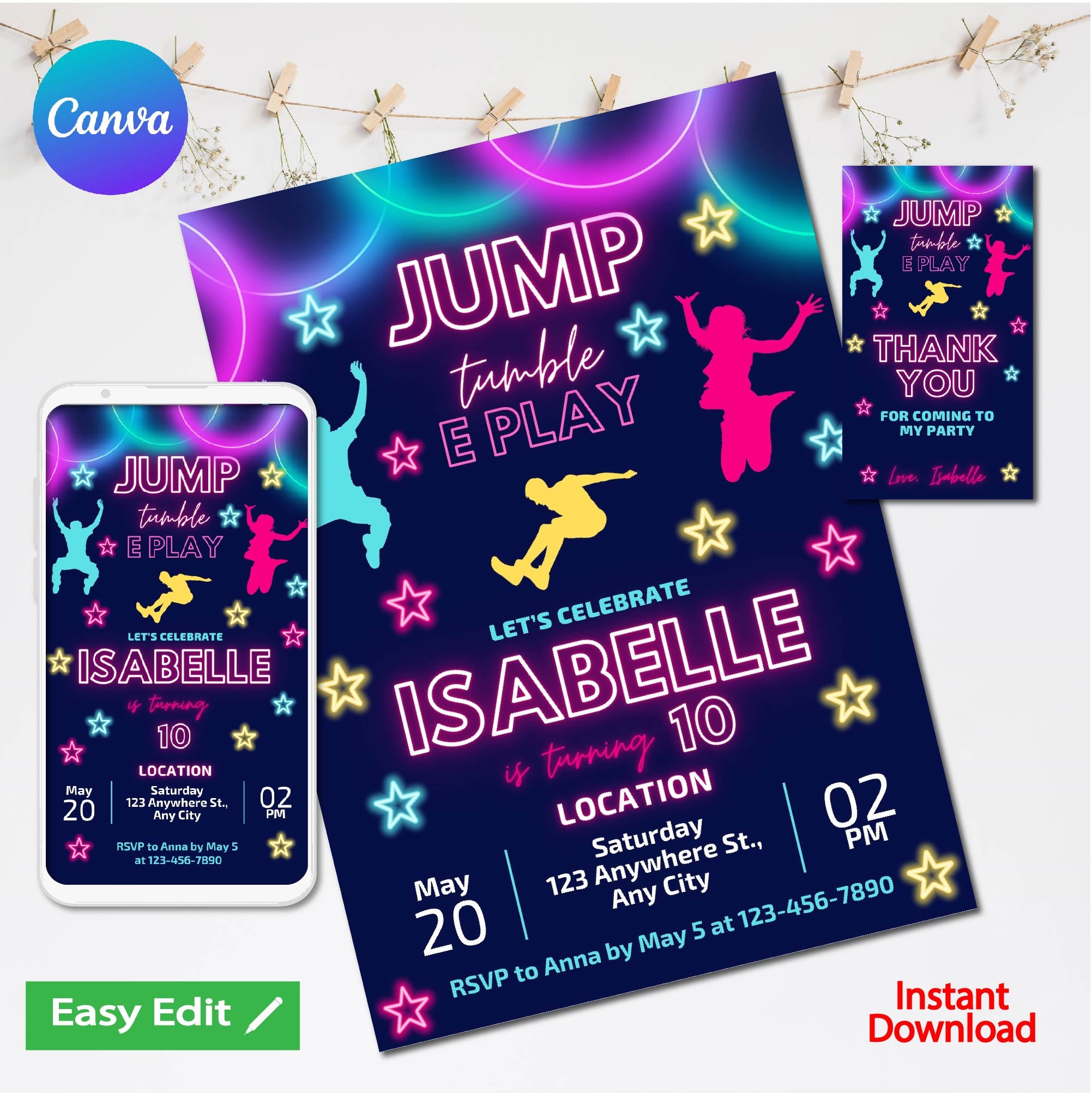 Jump Invitation, Editable Jump Birthday Invite, Trampoline Party ...