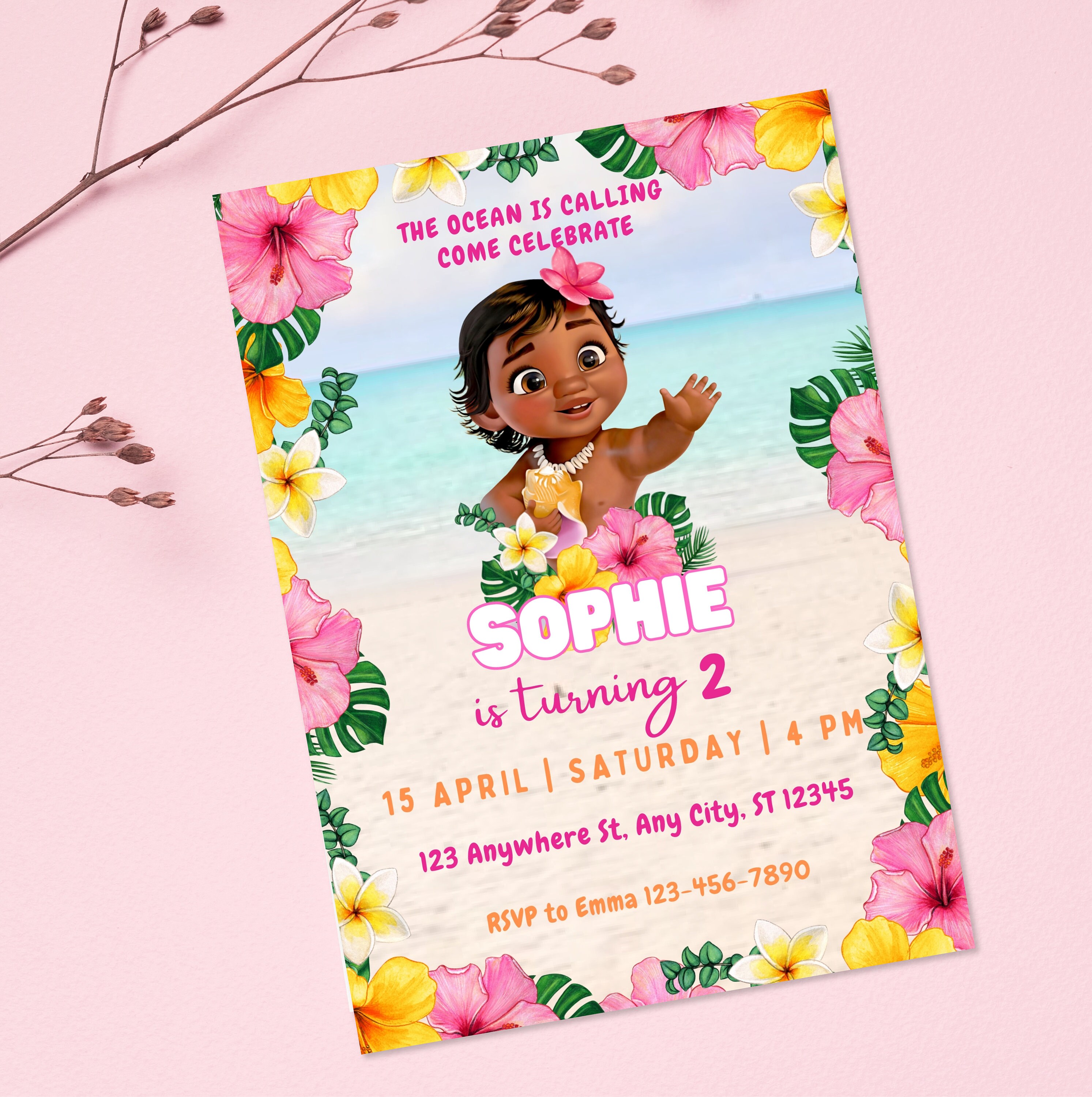 Moana Birthday Invitation Girl Party Invite Editable Template Custom ...