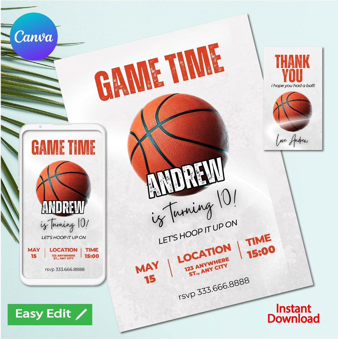 Editable Basketball Birthday Invitation, Basketball Invitations ...