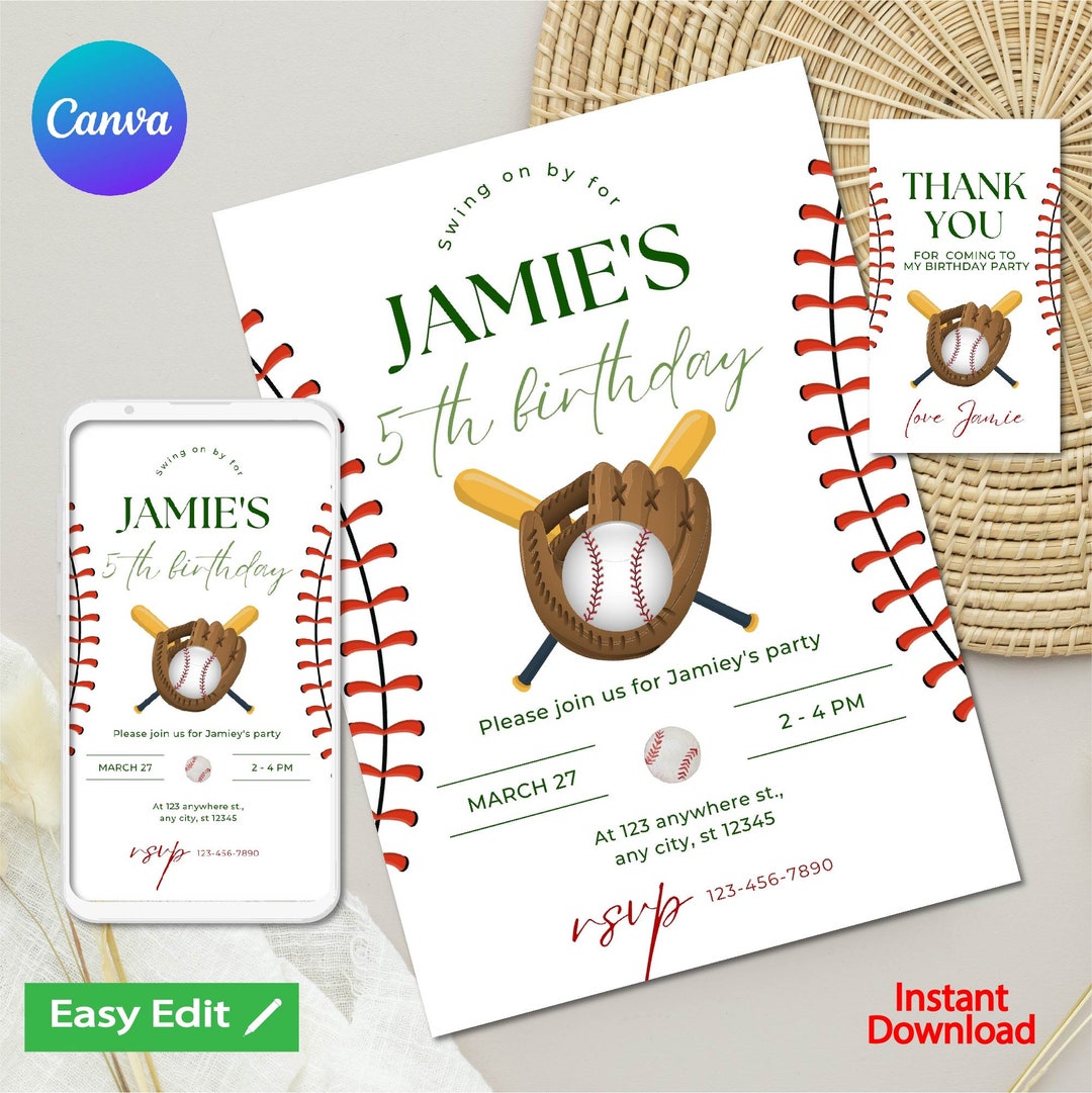Editable Baseball Birthday Invitation, Baseball Invitations, Instant ...