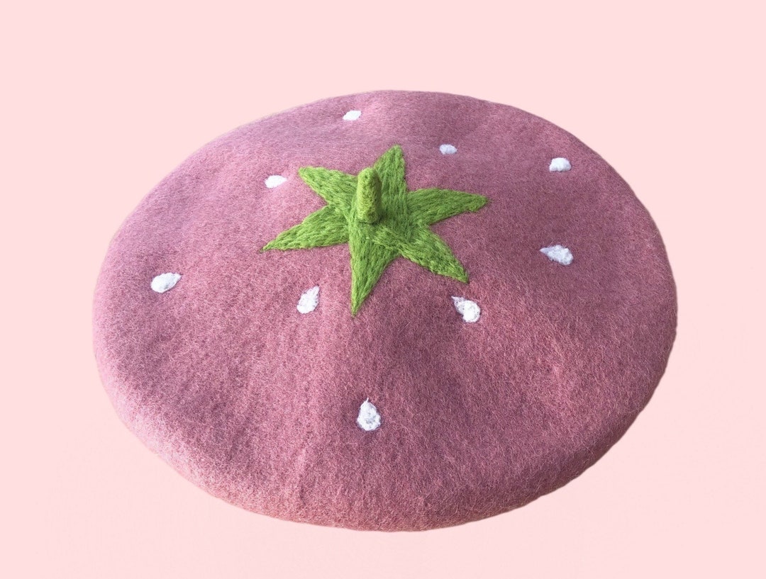 Pink Raspberry Beret, Pink Berry Wool French Beret for Women, Warm Hat ...