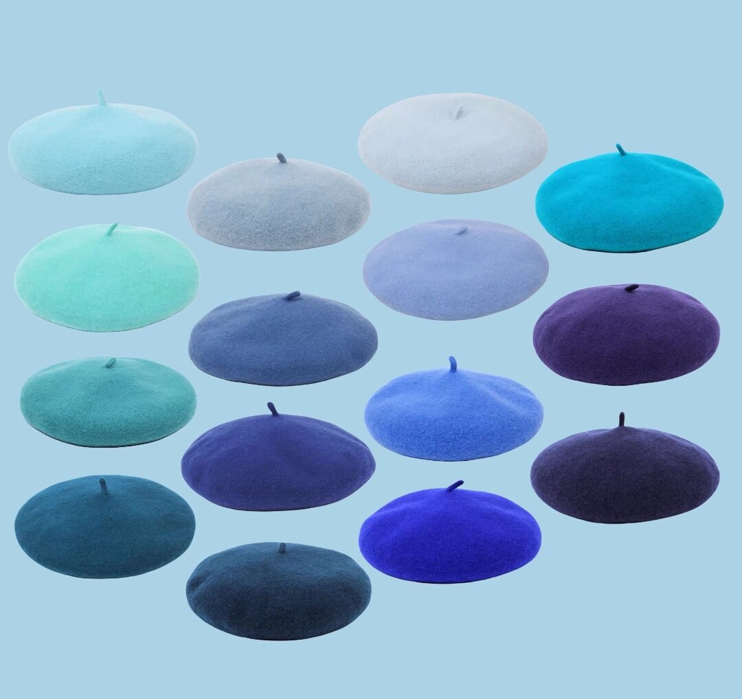 Blue Beret, 100% Wool, French Beret, Dark Blue Hat, Pastel Blue Winter ...