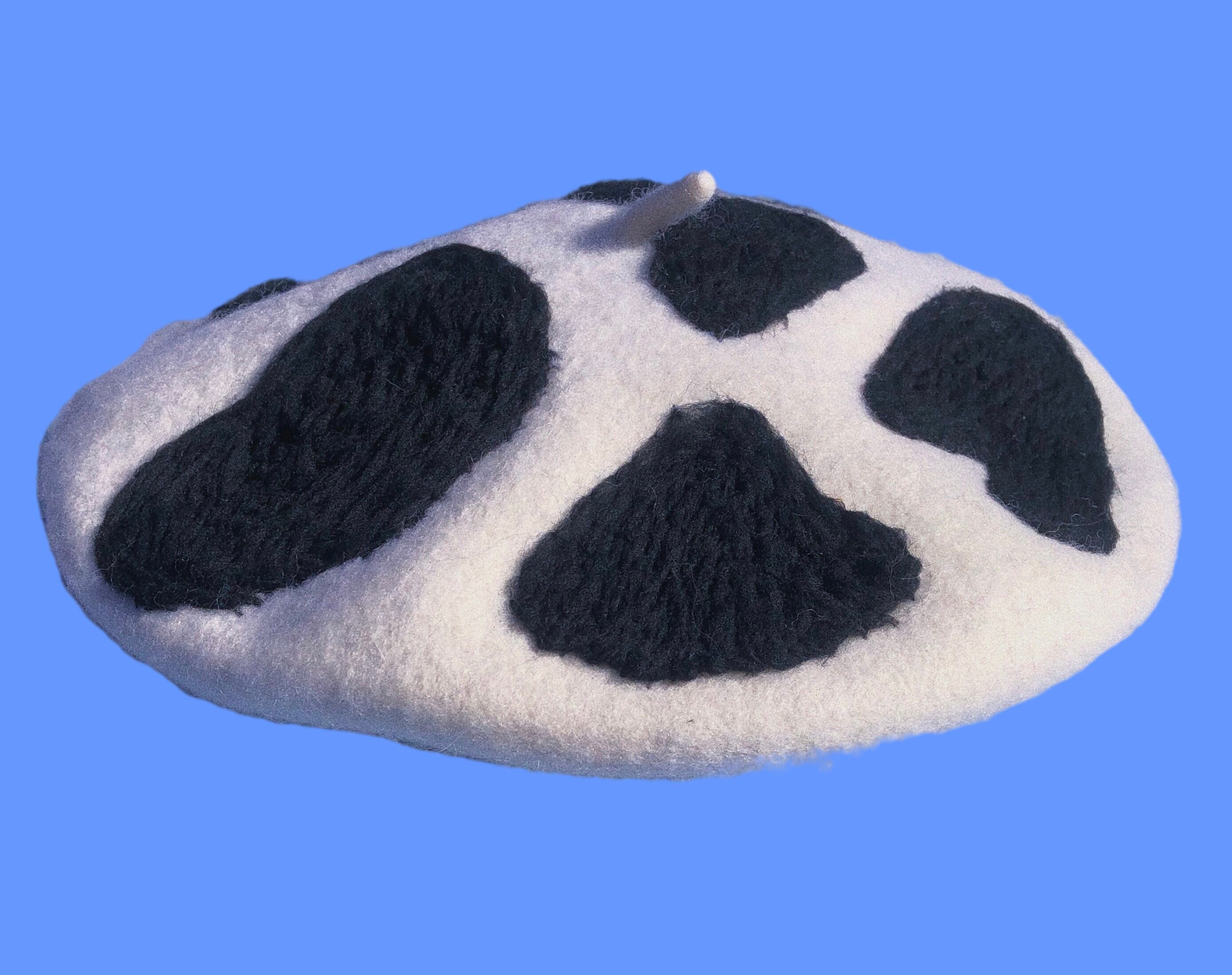 Cow Print Beret, French Beret, Wool Beret, Handmade,needle Felting ...
