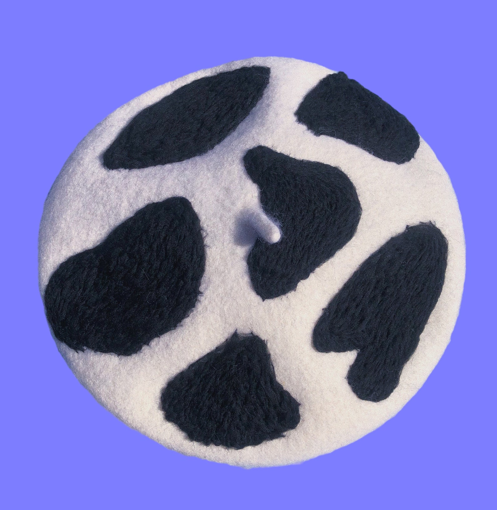 Cow Print Beret, French Beret, Wool Beret, Handmade,needle Felting ...