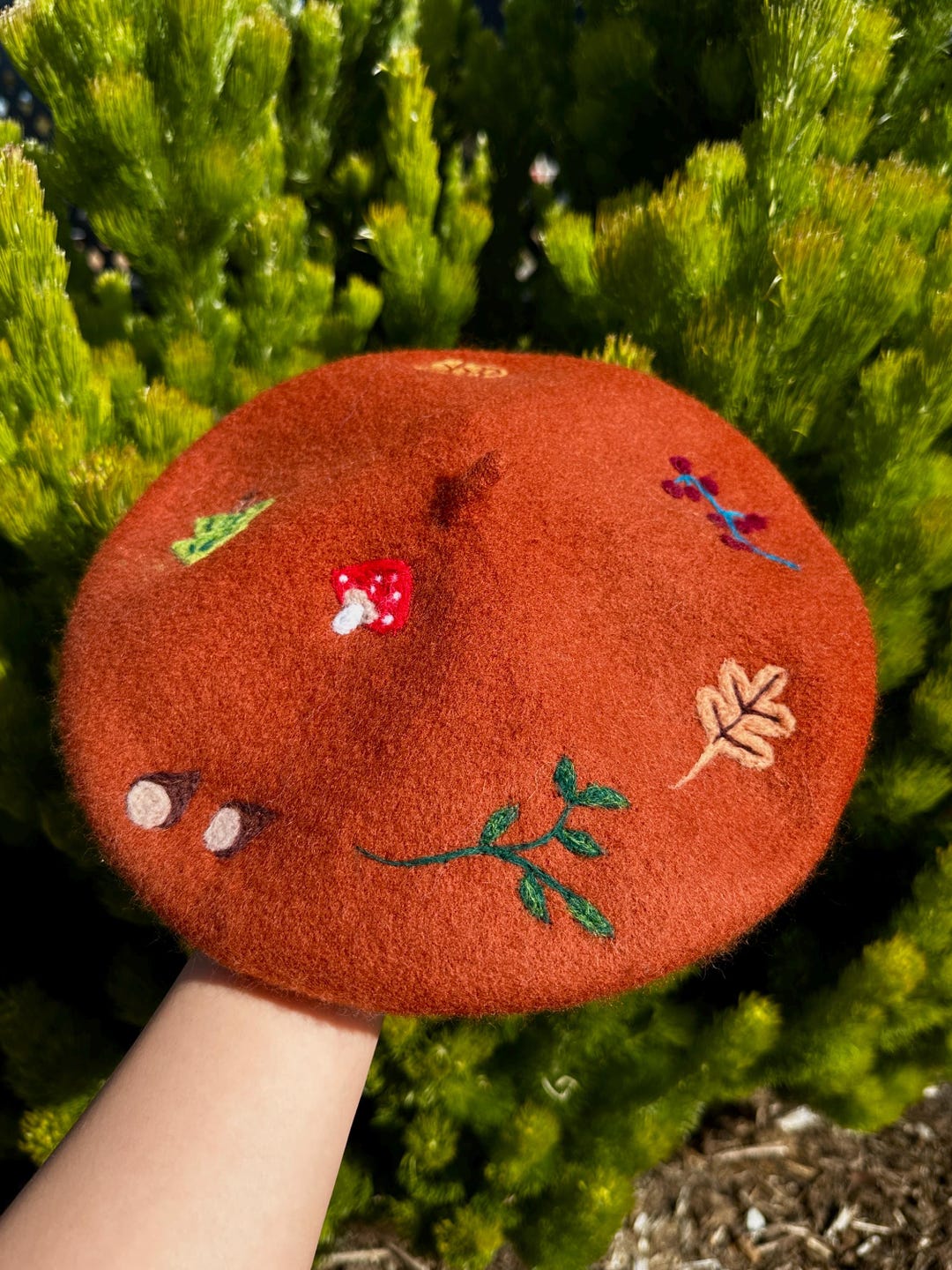 Autumn Theme Cinnamon Beret Hat, Forest Beret Hat With Mushroom, French ...