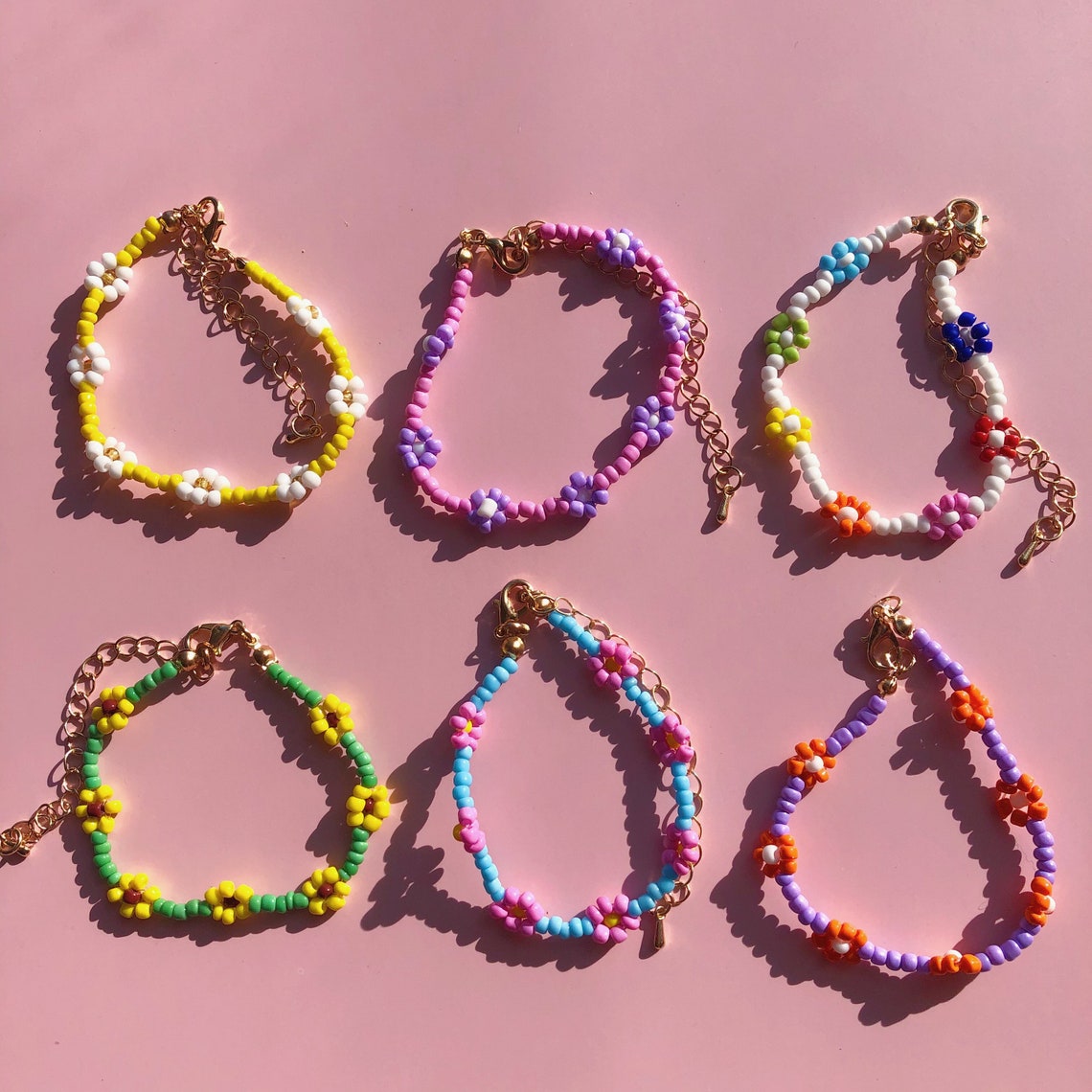 Y2k Beaded Flower Bracelet Handmade Beading Bracelet Funky Etsy