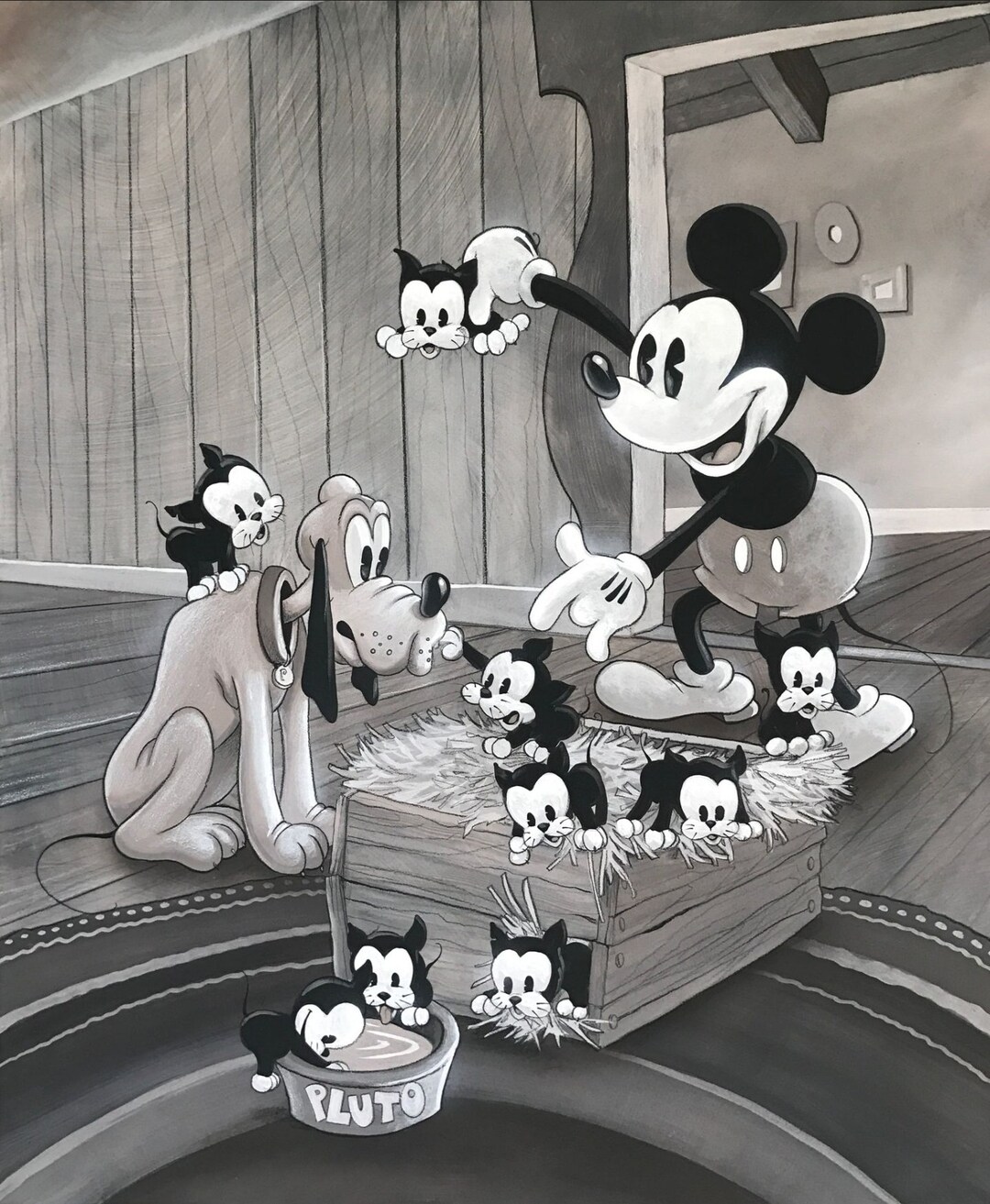 Mickey Mouse 'taking Paws' Mickey Pluto & Puppies - Etsy