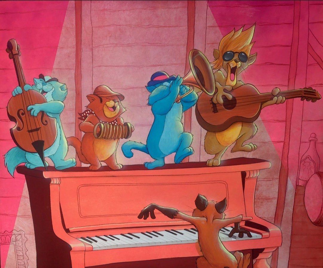 The Aristocats - 'cat Scratch Band' Alley Cats Lithograph by James C ...