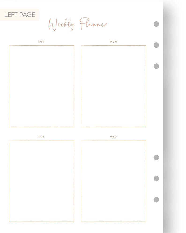 Minimal Weekly Planner Spread on Two Pages Printable Gold | Etsy