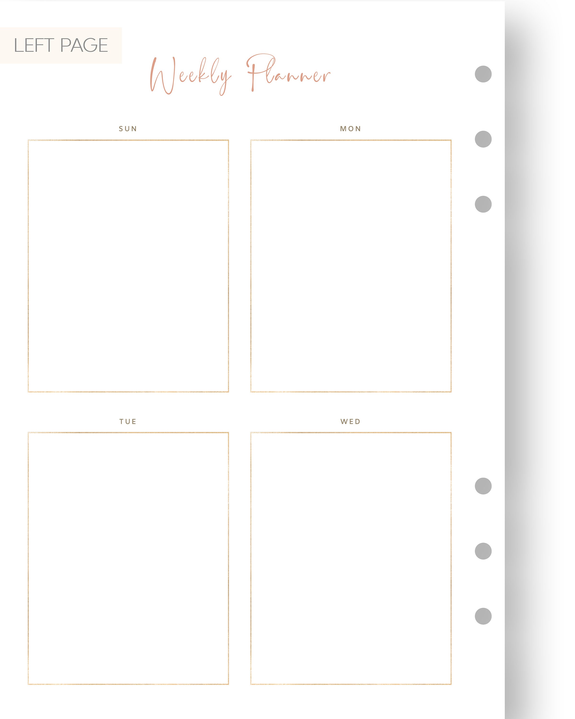 Minimal Weekly Planner Spread on Two Pages Printable Gold Line Simple ...