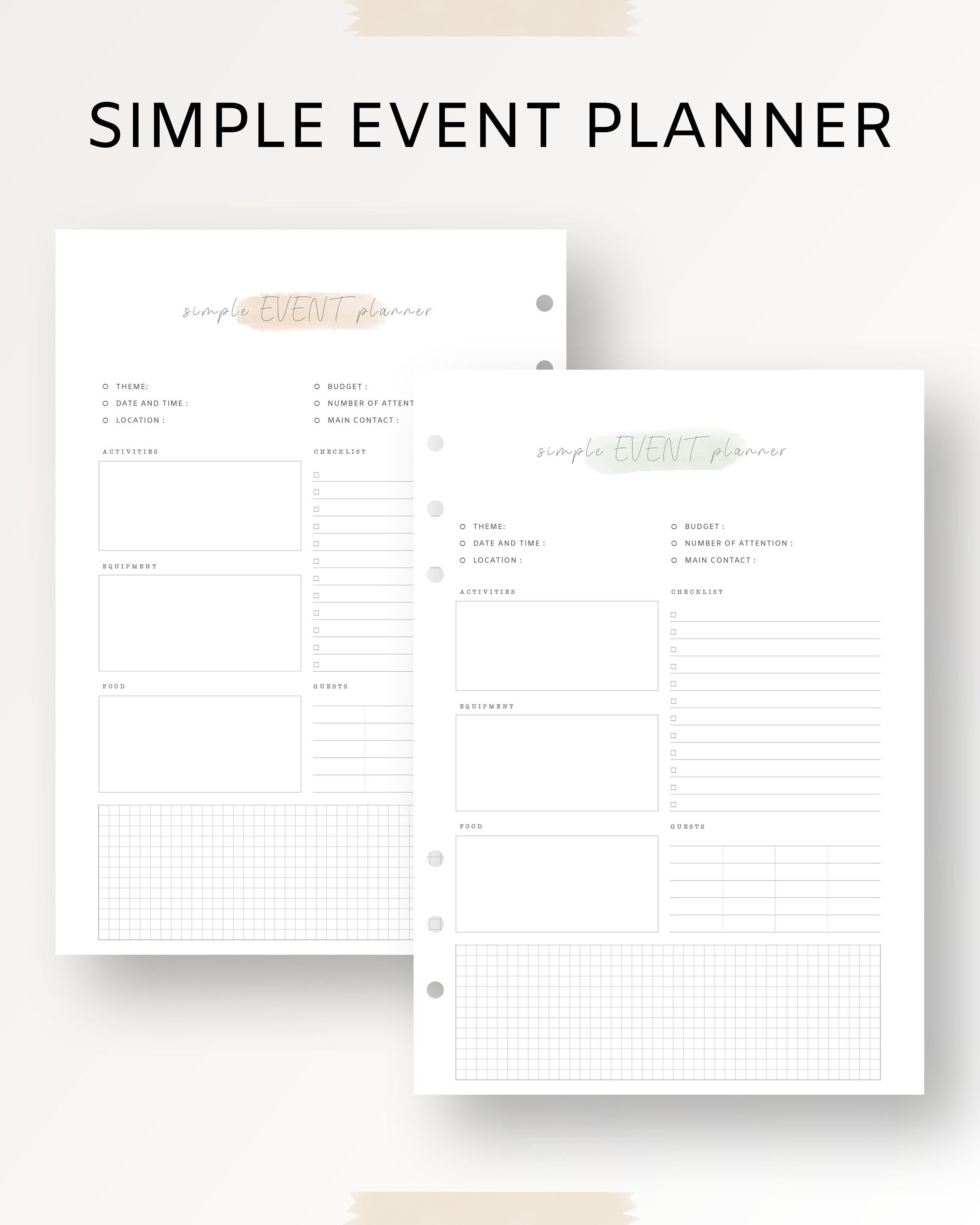 Simple Event Planner to Organize Party and Special Event on One Page ...