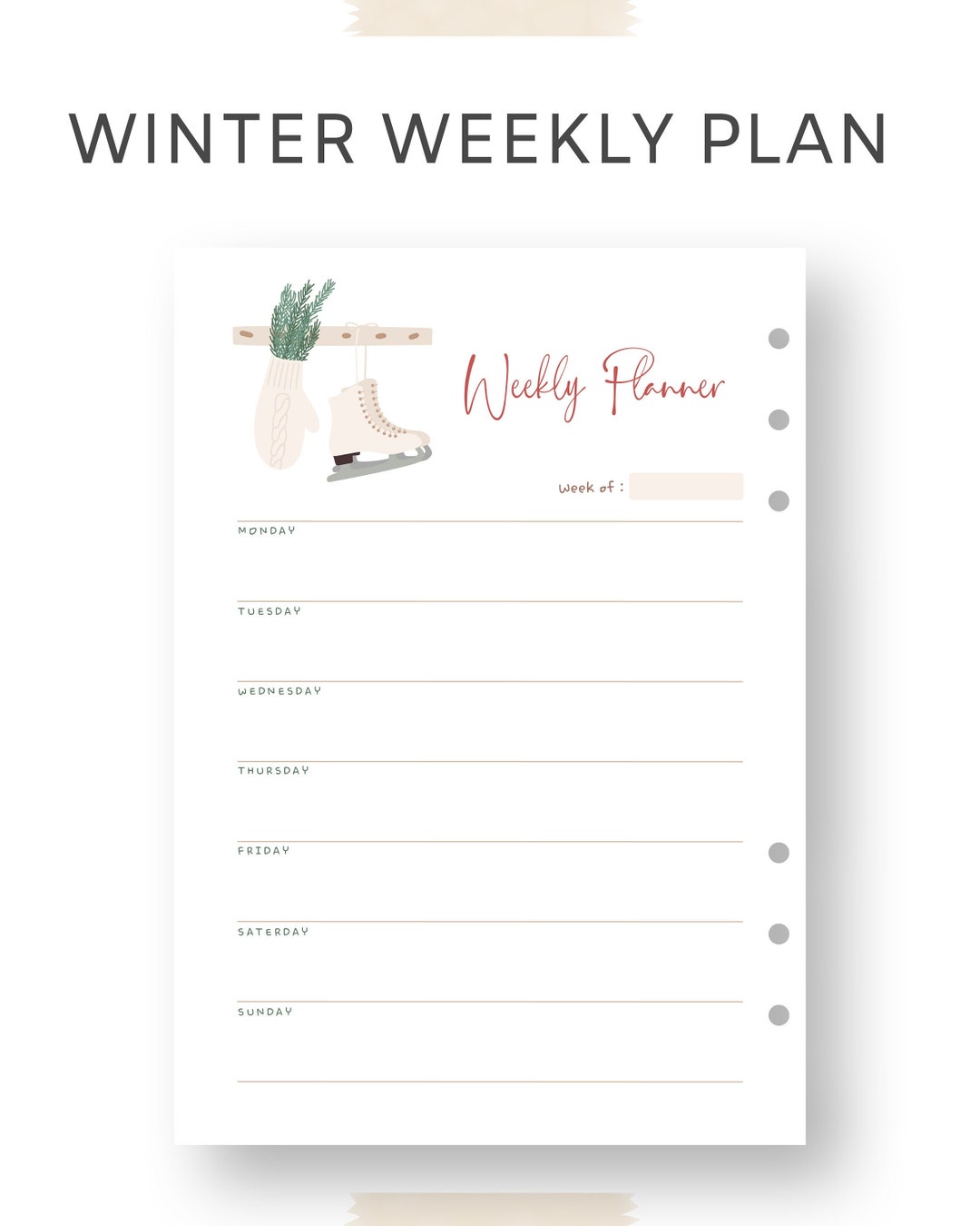 Winter Weekly Planner on One Page Printable Digital PDF | Christmas ...