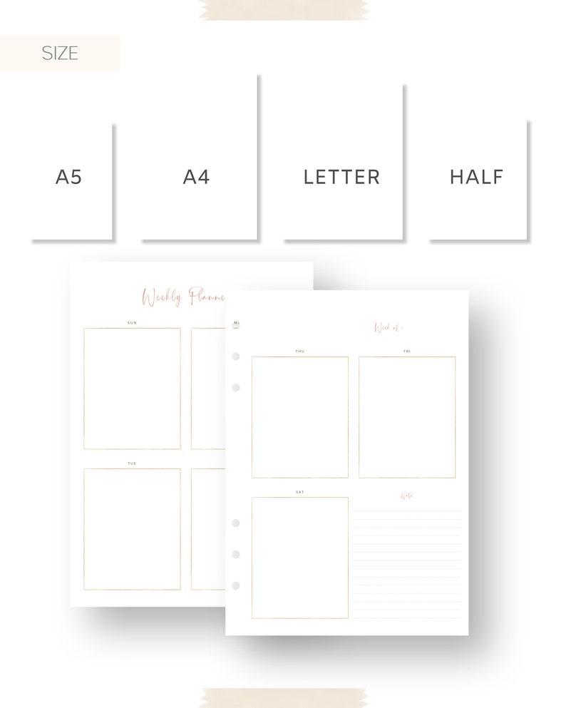 Minimal Weekly Planner Spread on Two Pages Printable Gold - Etsy