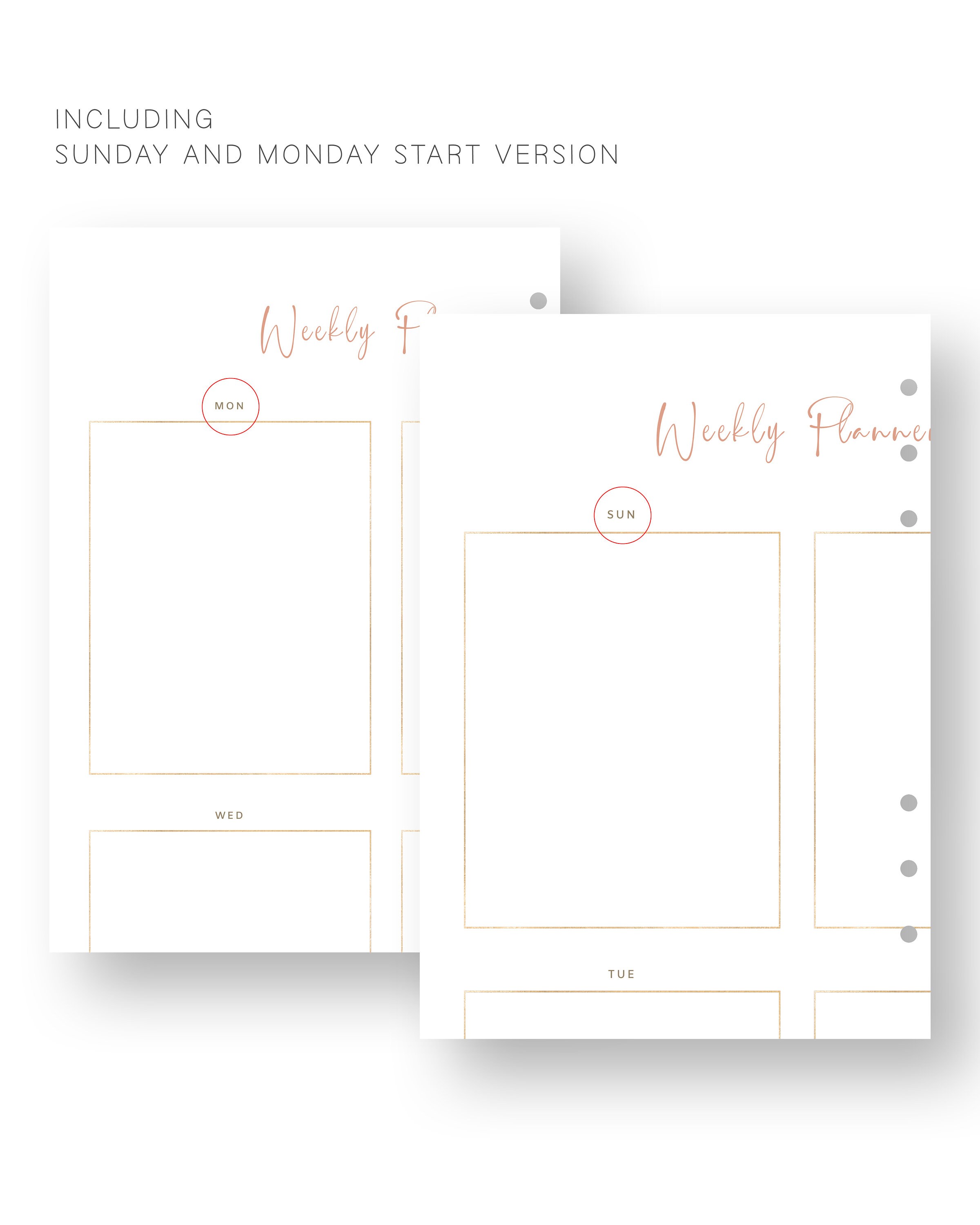 Minimal Weekly Planner Spread on Two Pages Printable Gold Line Simple ...