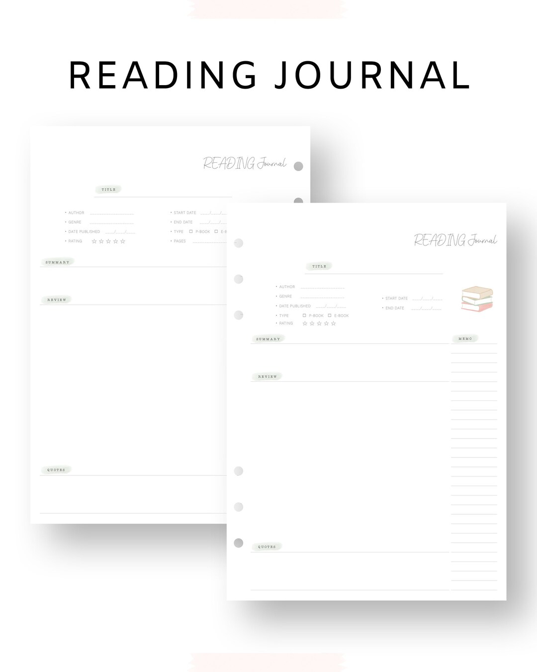 Reading Journal Template for Book Lovers | Printable Book Diary Bullet ...