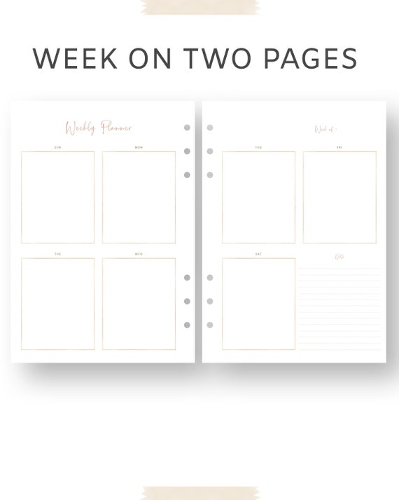Minimal Weekly Planner Spread on Two Pages Printable Gold | Etsy