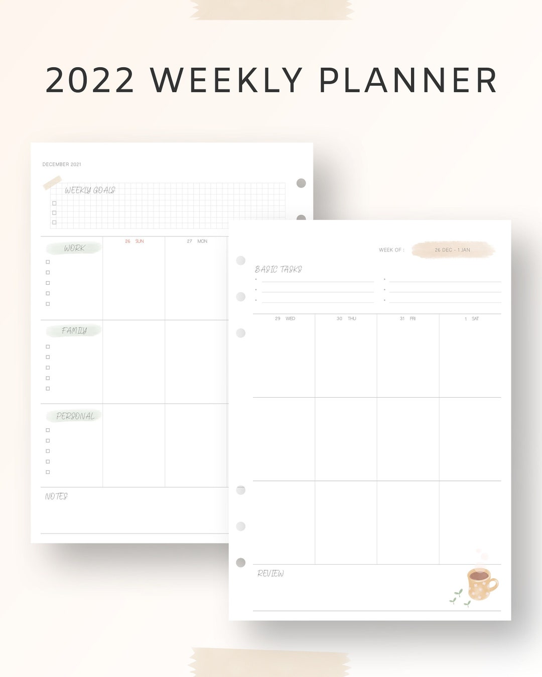 2022 Weekly Planner Spreads With Goals and to Do List Sections ...