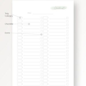 Checklist Template With Category Tag and Check Box | Fillable Editable ...