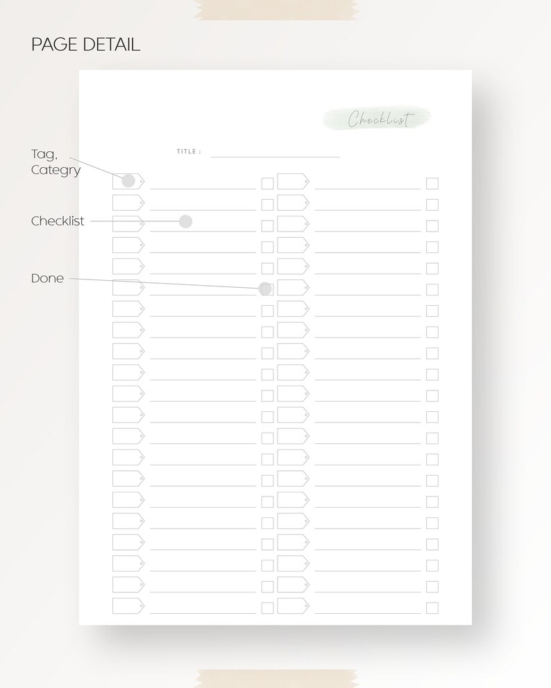 Checklist Template With Category Tag and Check Box | Fillable Editable ...