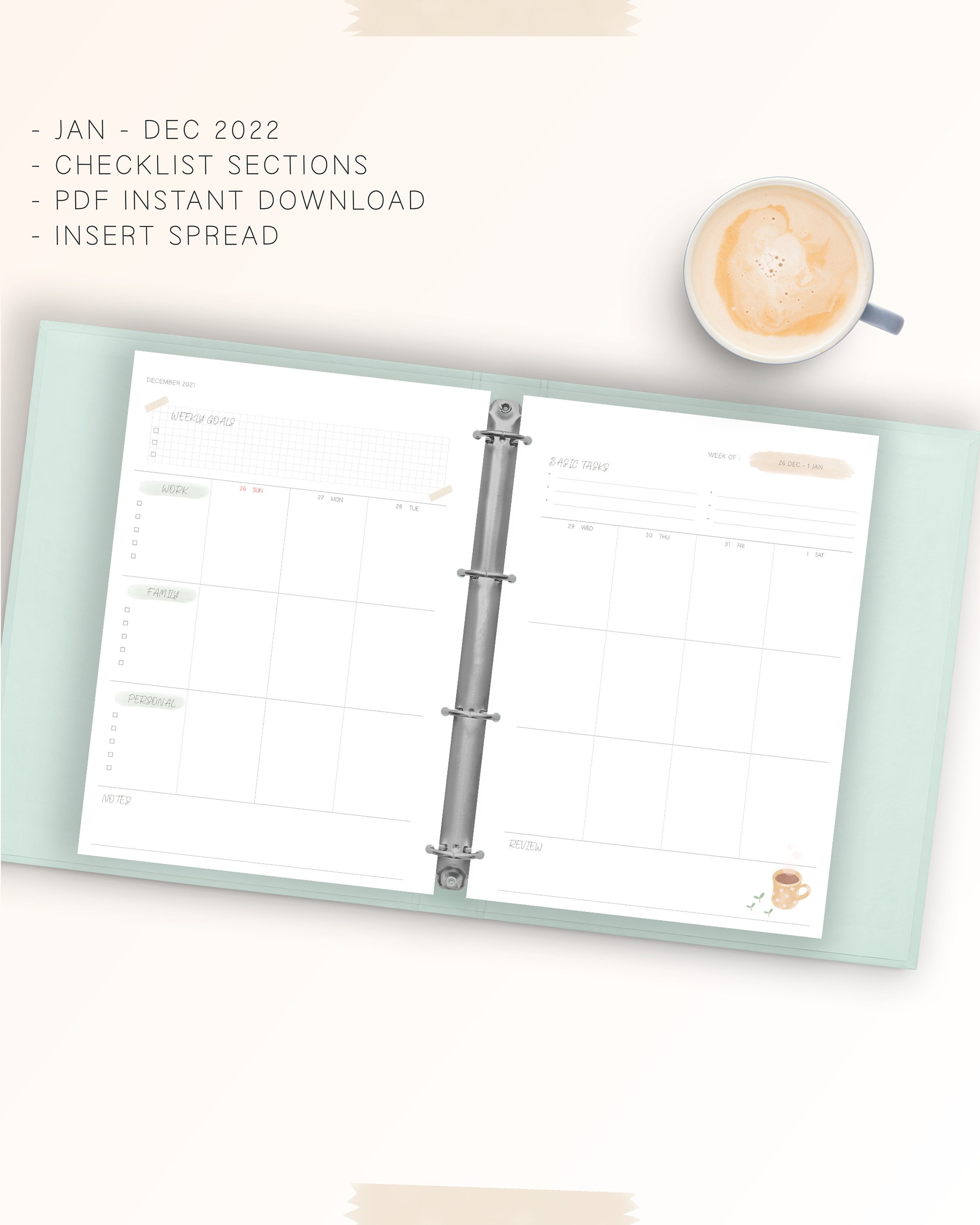 2022 Weekly Planner Spreads With Goals and to Do List Sections ...
