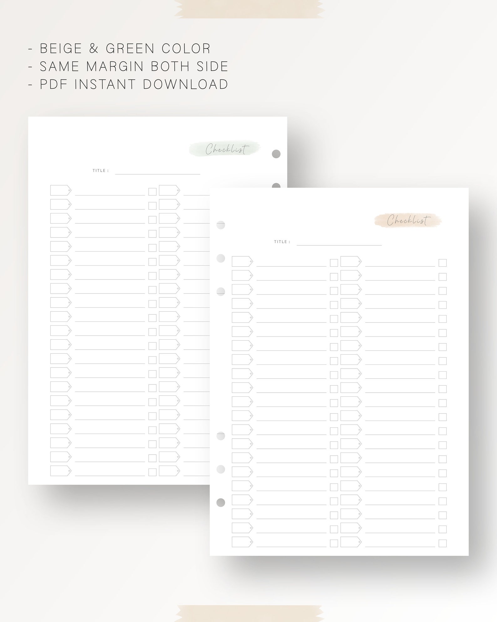 Checklist Template With Category Tag and Check Box | Fillable Editable ...