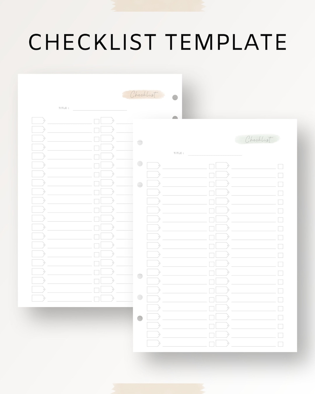 Checklist Template With Category Tag and Check Box | Fillable Editable ...