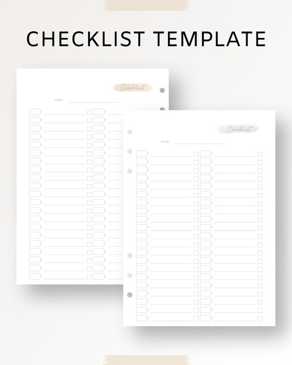 Checklist Template With Category Tag and Check Box Fillable - Etsy