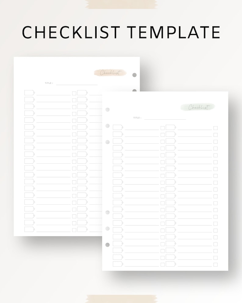 Checklist Template With Category Tag and Check Box | Fillable Editable ...